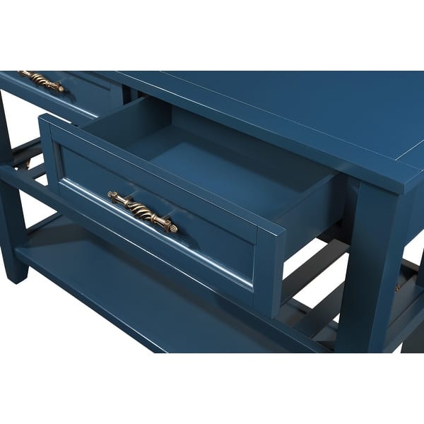 Navy Blue Mid-Century 42.01" Console Sofa Table, 2 Drawers, 2 Tiers Shelves - Bed Bath & Beyond ...